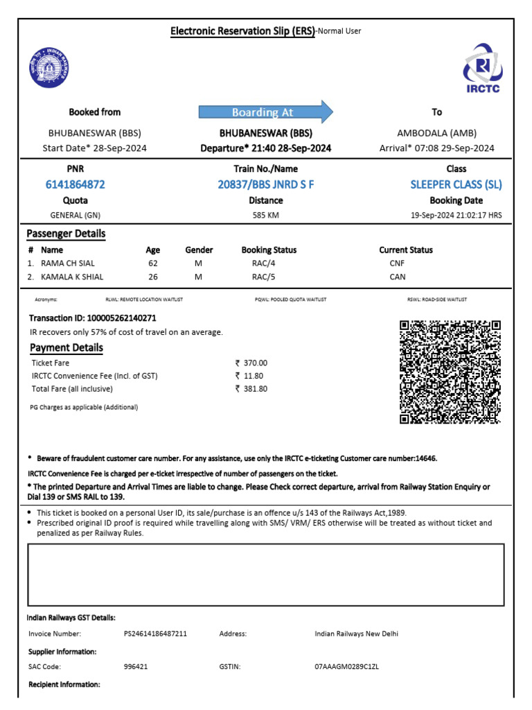 Tatkal Ticket Format Sample | PDF | Identity Document