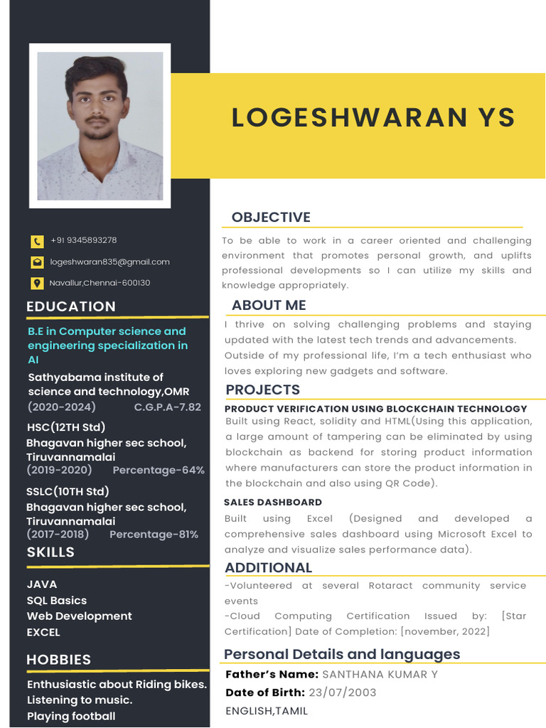CV LOGESH | PDF | Microsoft Excel | Computing