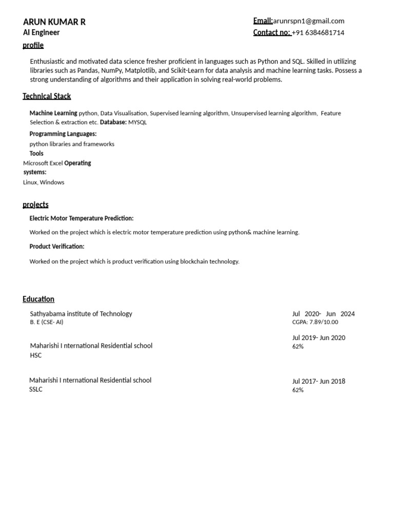 ARUN updated resume | PDF