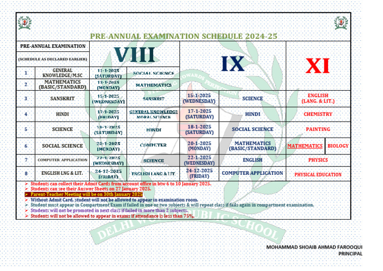 DATE SHEET PAE 2024-25 | PDF | Science