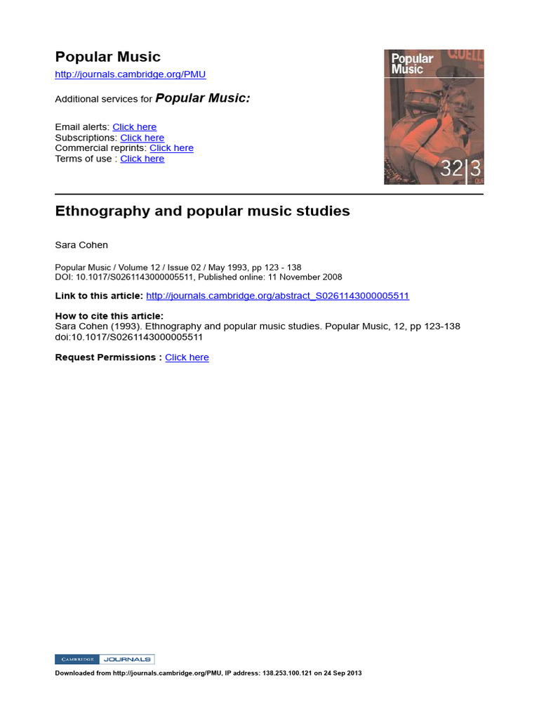 Ethnography and Popular Music Studies | PDF | Ethnography | Anthropology