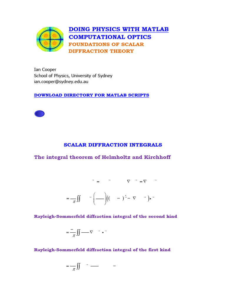 Op Diffraction Integrals Theory | PDF | Diffraction | Sphere