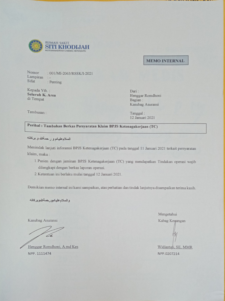 Memo Internal BpjsKetenagakerjaan (TC) | PDF