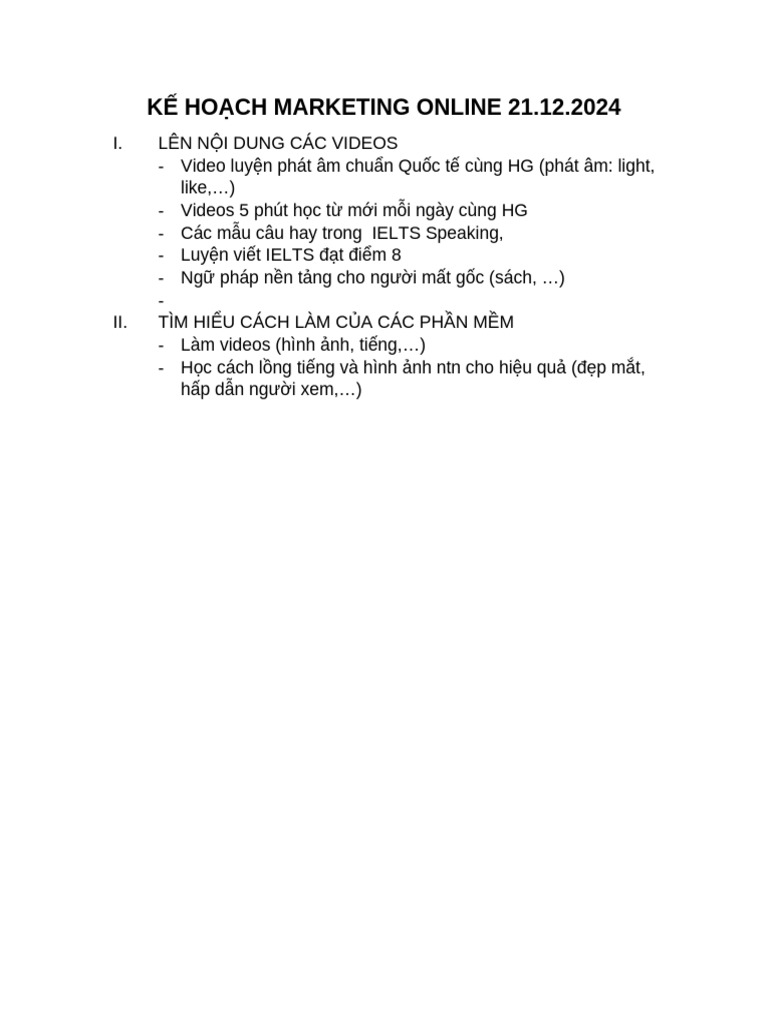 Ke Hoach Marketing 21.12.2024 | PDF