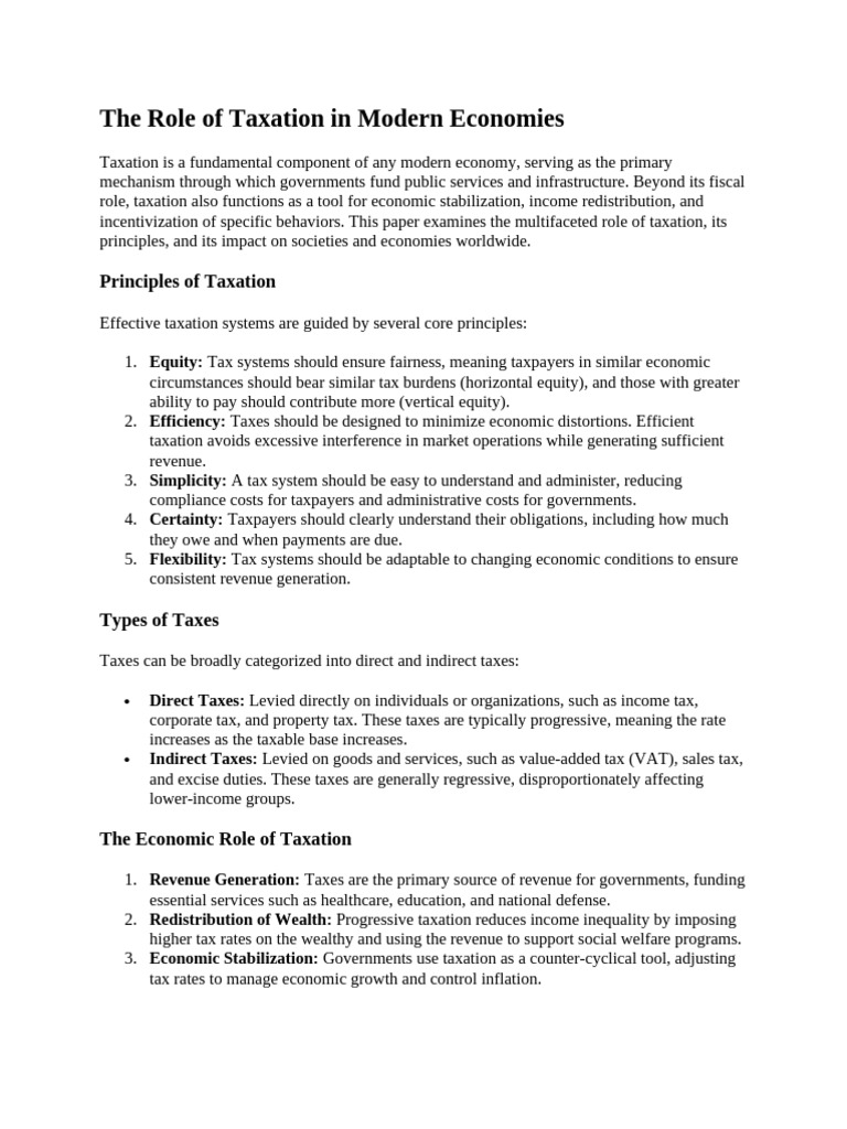 The Role of Taxation in Modern Economies | PDF | Taxes | Indirect Tax
