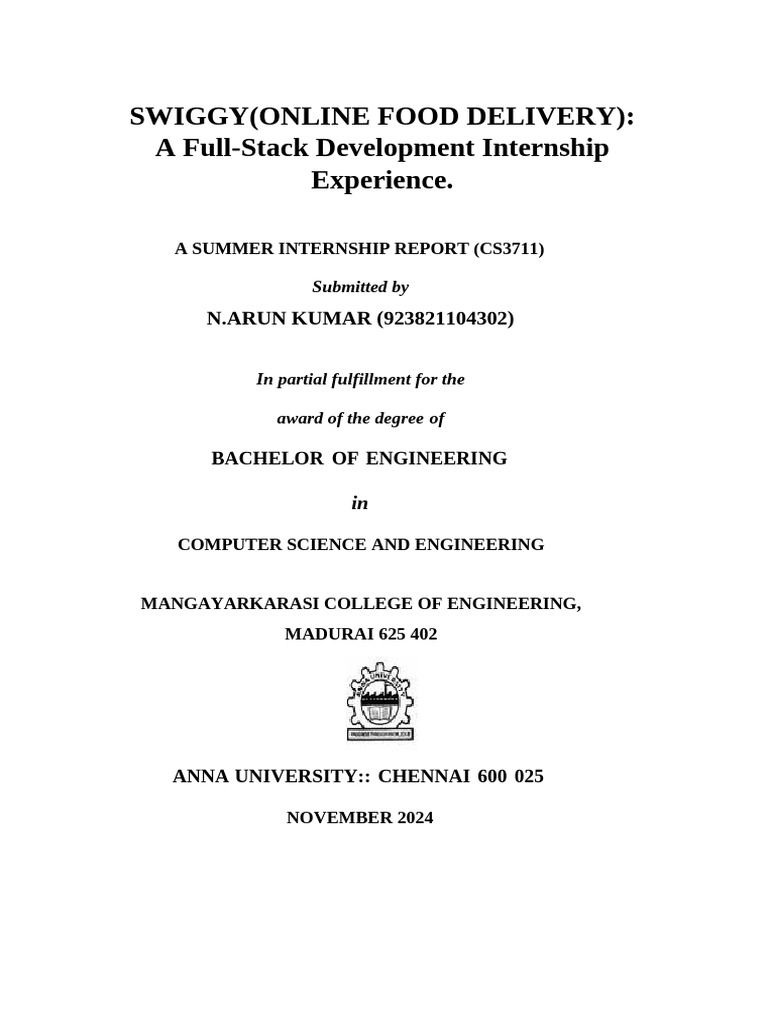 Full-Stack Development Internship Report | PDF | Web Development ...