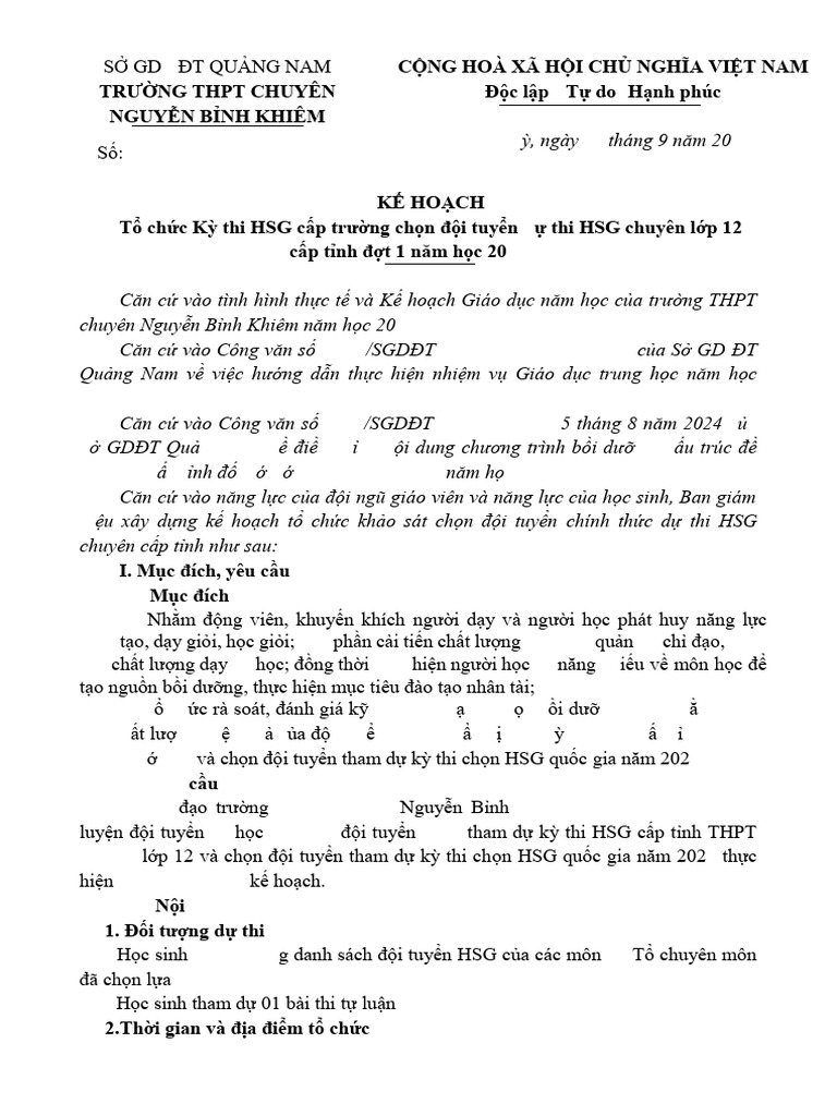233 24.9.24 Ke hoach thi-HSG-CẤP-TRƯỜNG HSG12 ĐỞT1-2024-2025 | PDF
