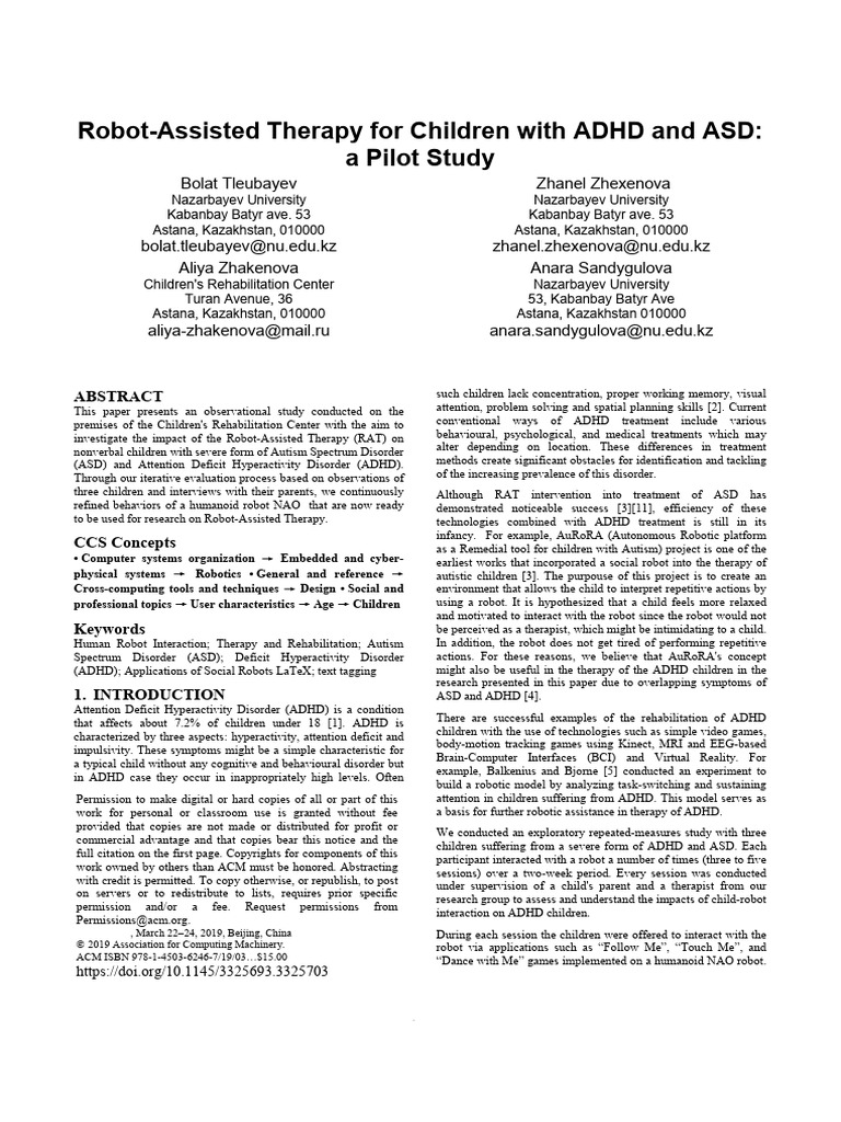 Robot-Assisted Therapy for Children with ADHD and ASD a Pilot Study | PDF | Attention Deficit ...