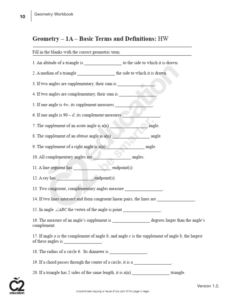 Geometry - 1A (HW) Basic Terms and Definitions | PDF
