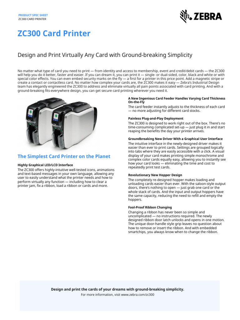 zc300-spec-sheet-en-gb | PDF | Printer (Computing) | Microsoft Windows