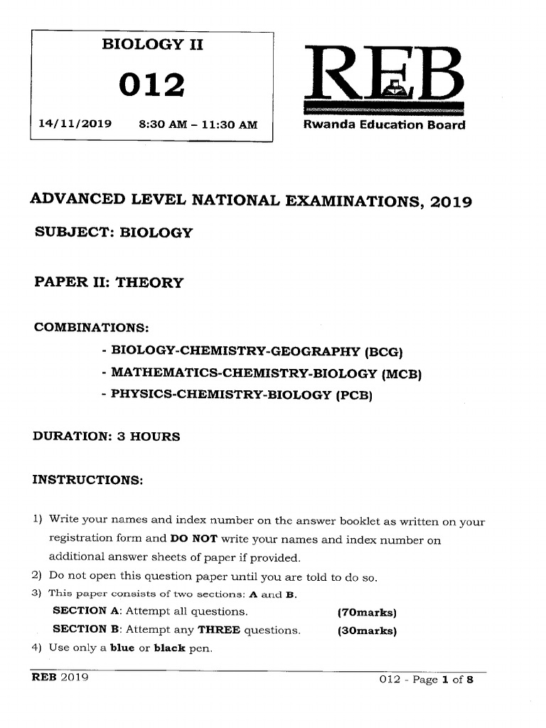 2019 Biology II BCG MCB PCB | PDF