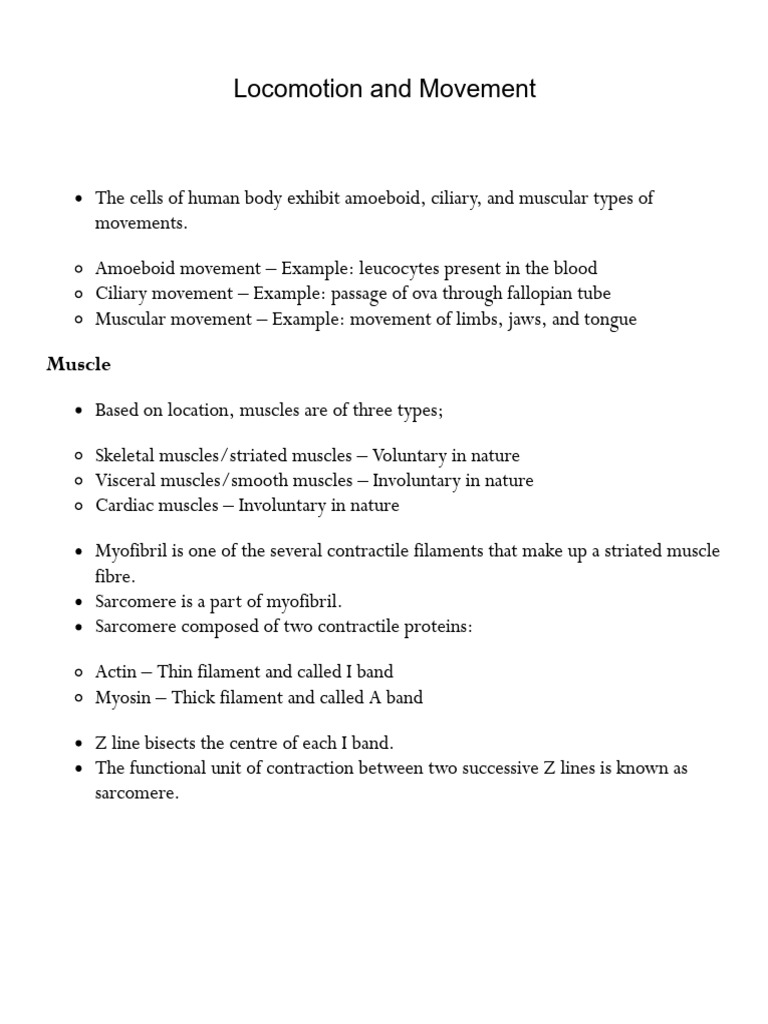 Locomotion and Movement | PDF | Muscle | Muscle Contraction