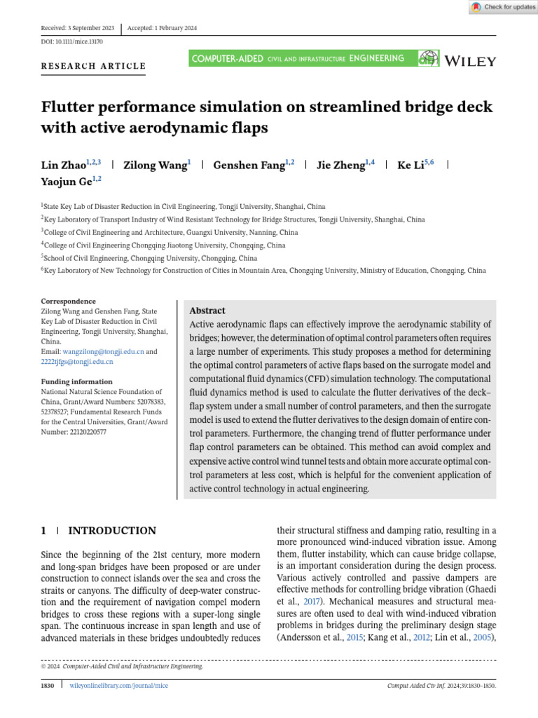 Computer aided Civil Eng - 2024 - Zhao - Flutter performance simulation ... Computer aided Civil Eng - 2024 - Zhao - Flutter performance simulation ...