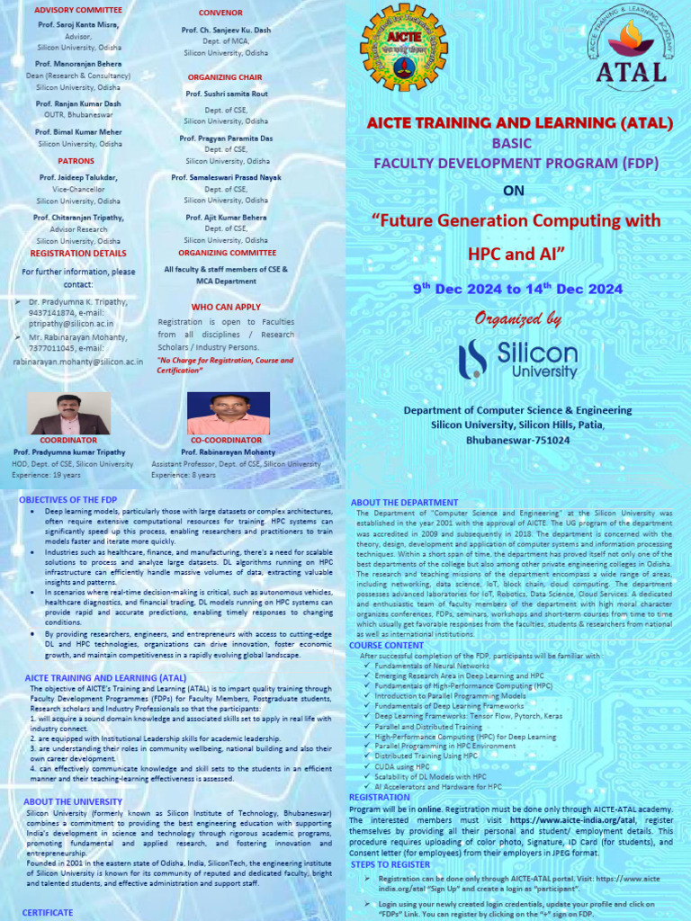 ATAL FDP-HPC-Brochure & Schedule-Dec-2024 | PDF | Supercomputer | Internet Of Things