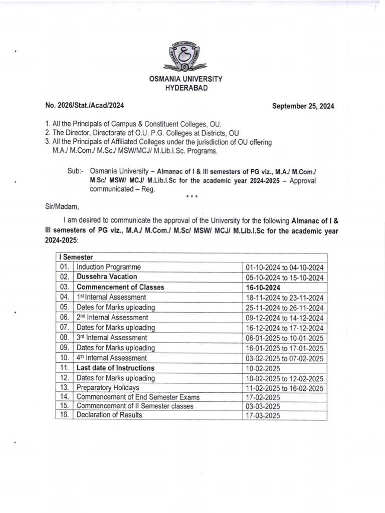 2026 PG I & III Semesters Almanac 2024-2025 (1) | PDF | Academic Term | Academia
