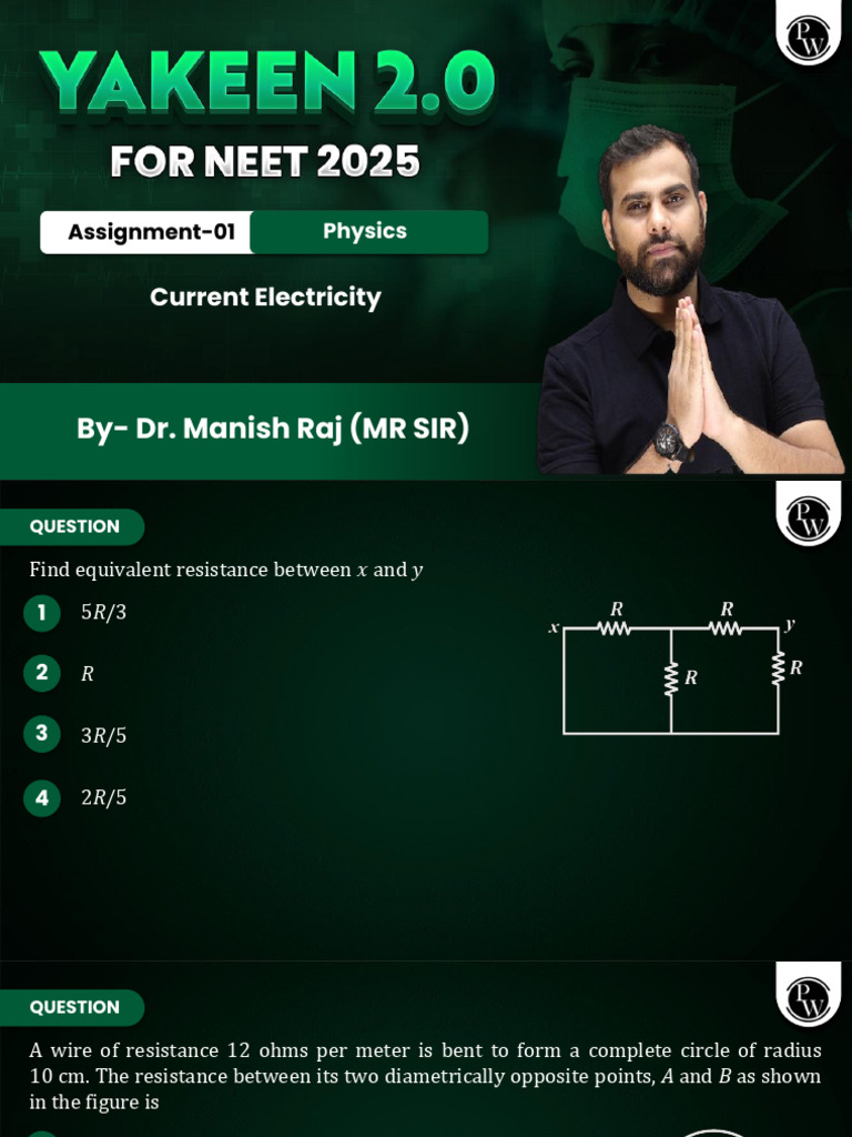 Assignment Current Electricity Physics Yakeen NEET 2 0 2025 | PDF ...