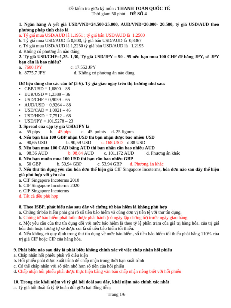 đáp án đề 4 TTQT | PDF