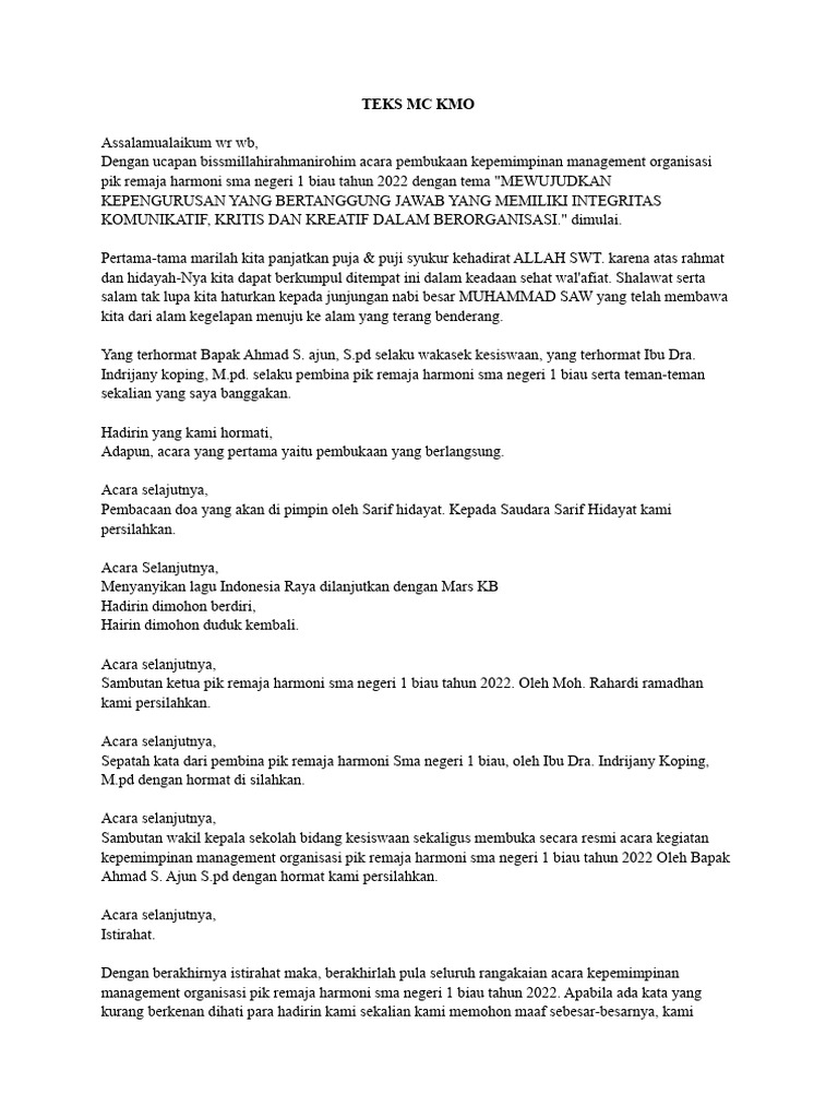 Teks MC Kmo Pikrharmoni Siska | PDF