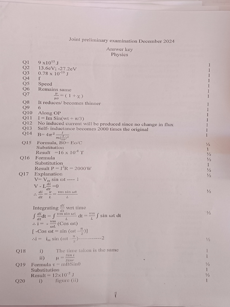 Physics Prelims Anskey | PDF