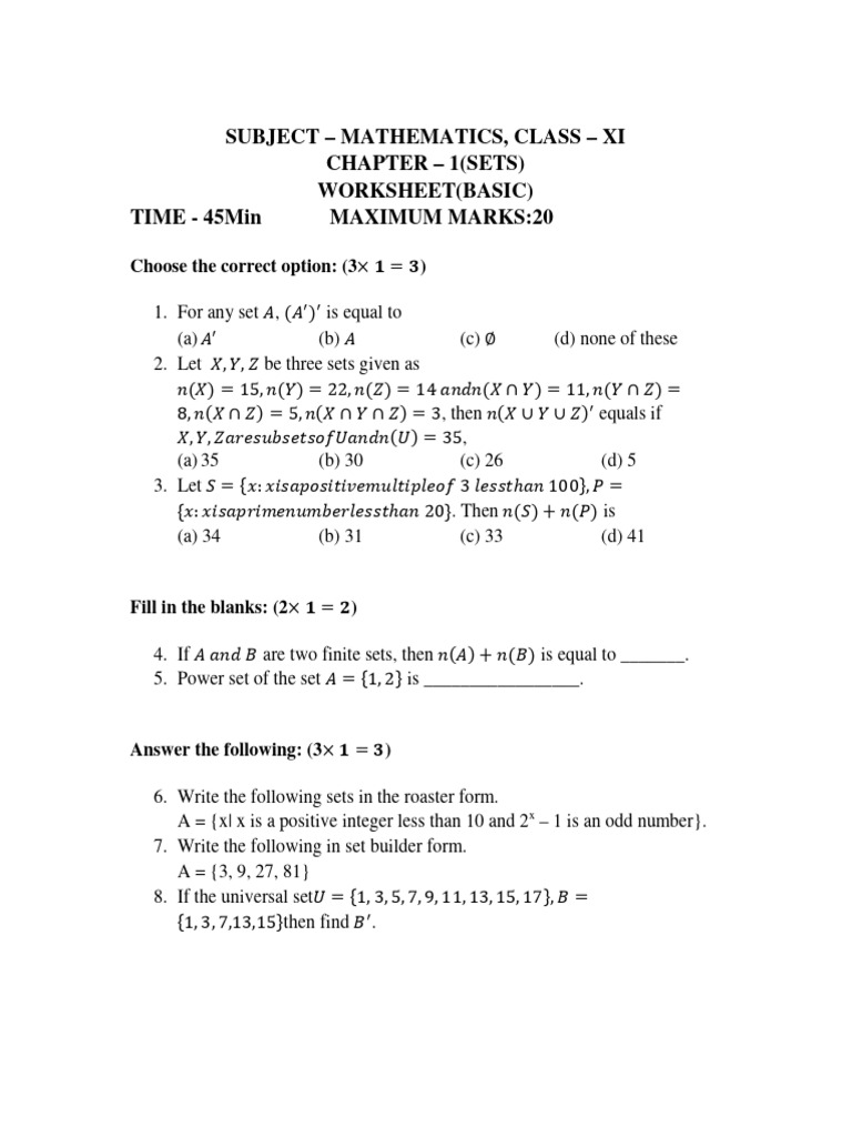 Class XI-worksheet | PDF