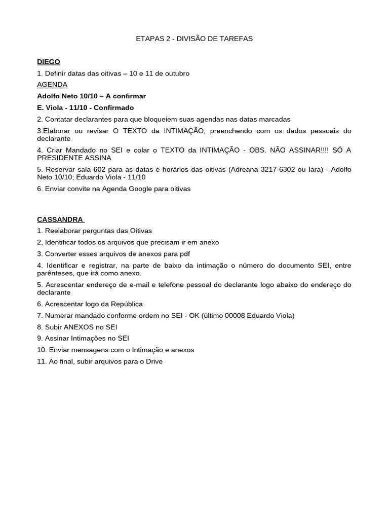Etapas 2 - Divisão de Tarefas | PDF