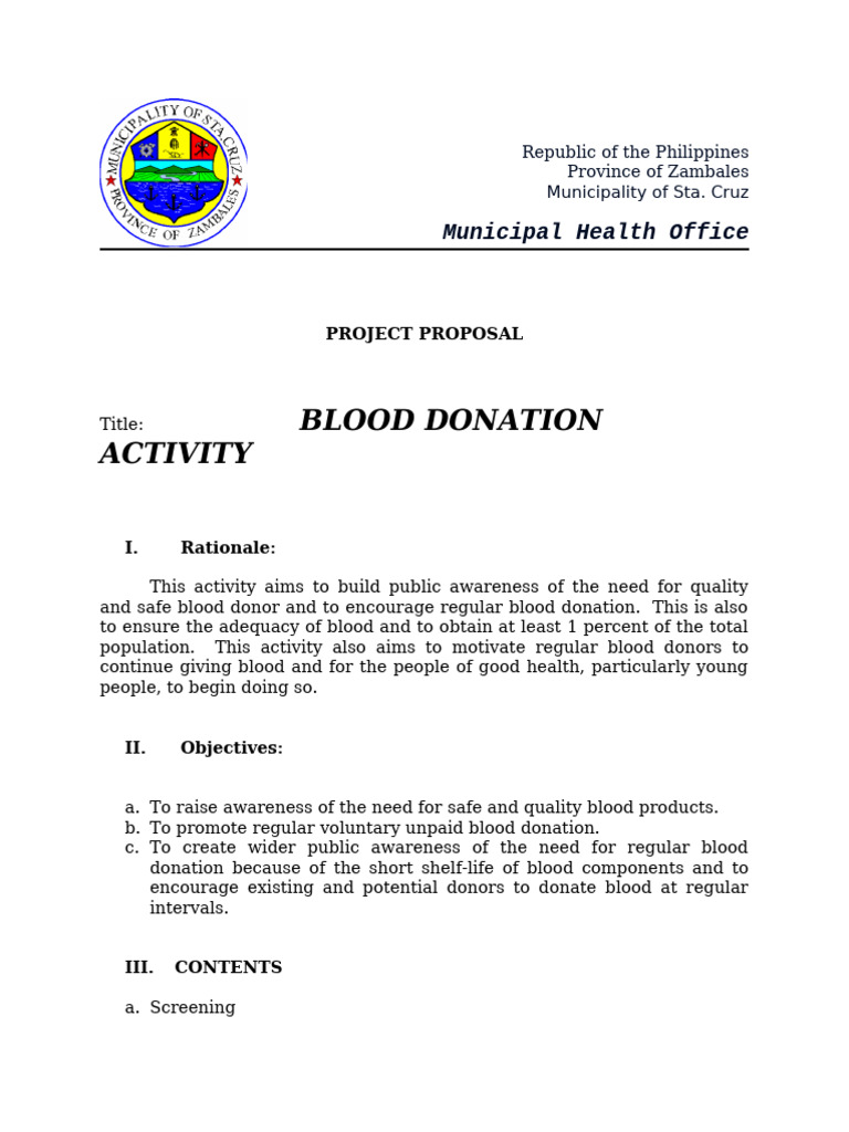 2024 July Project Proposal For BLOOD DONATION | PDF | Blood Donation ...