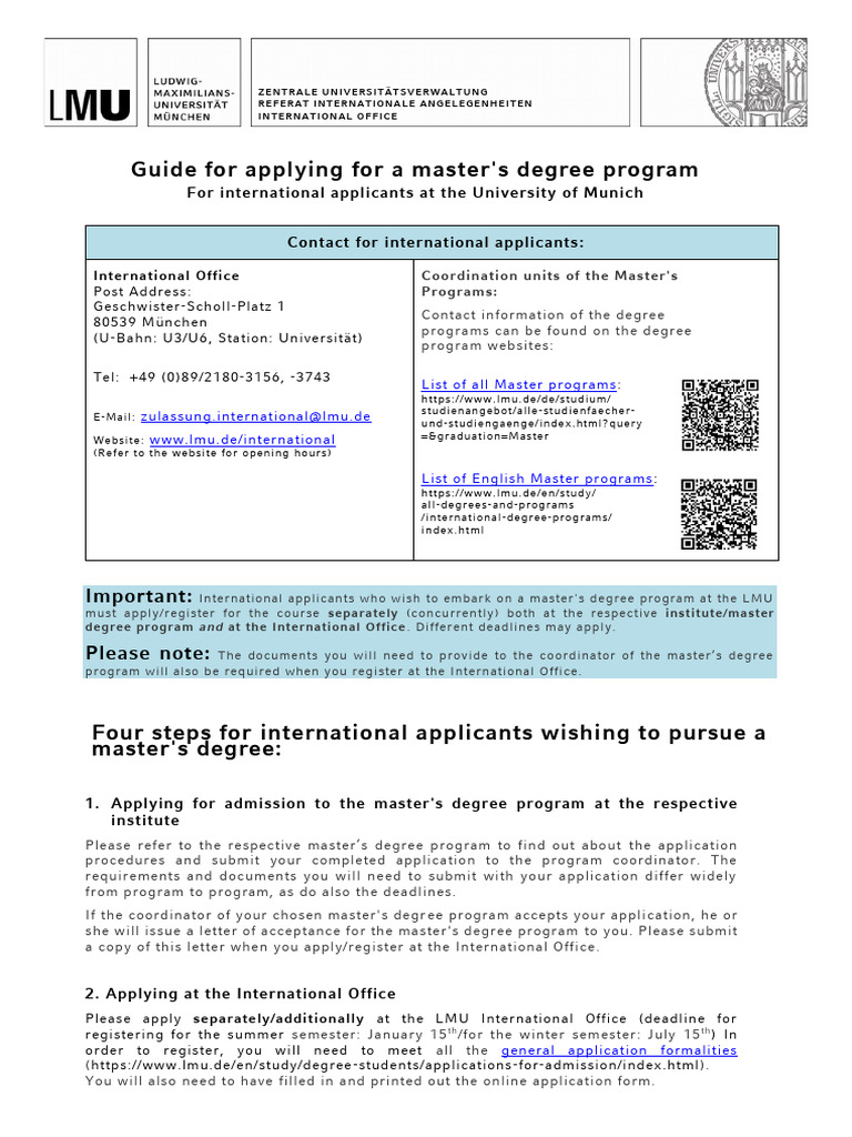 LMU Munich Master's Application Guide | PDF | Academic Degree | Diploma
