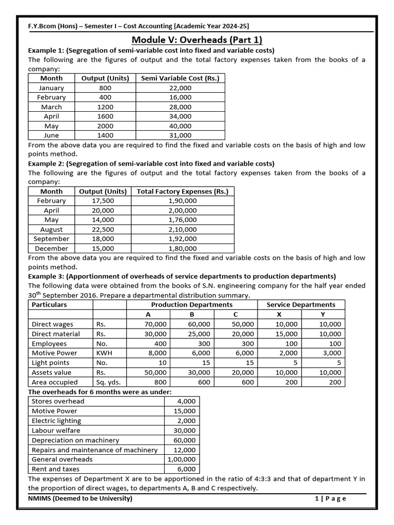 MODULE 5(1) OVERHEADS | PDF | Depreciation | Accounting