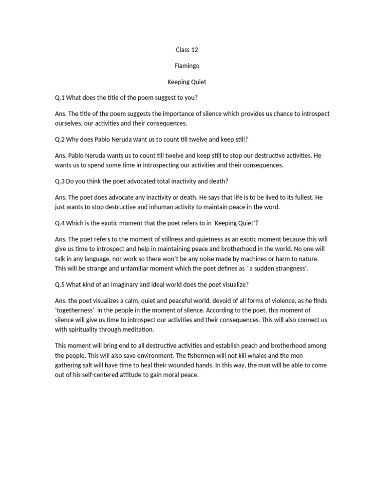 12, Flamingo, Poem, Keeping Quiet | PDF