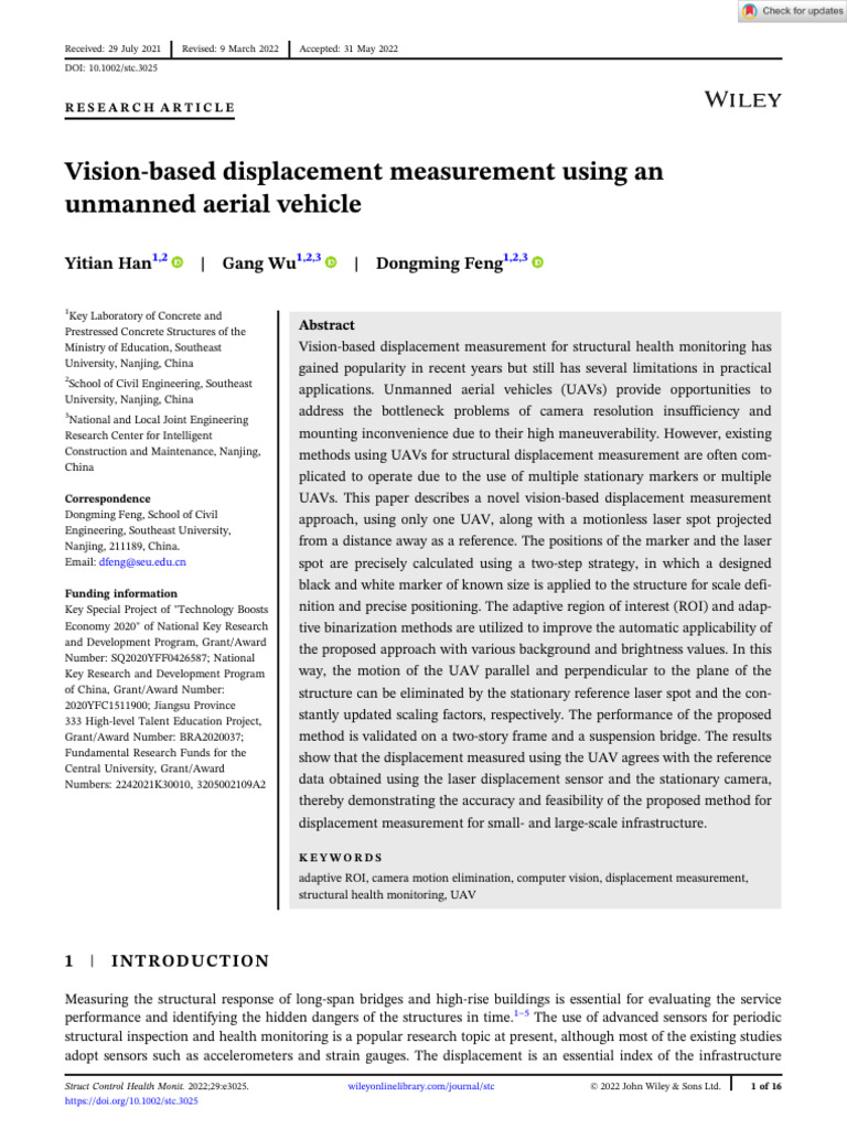 Vision Based Displacement Measurement Using An Unmanned Aerial Vehicle ...