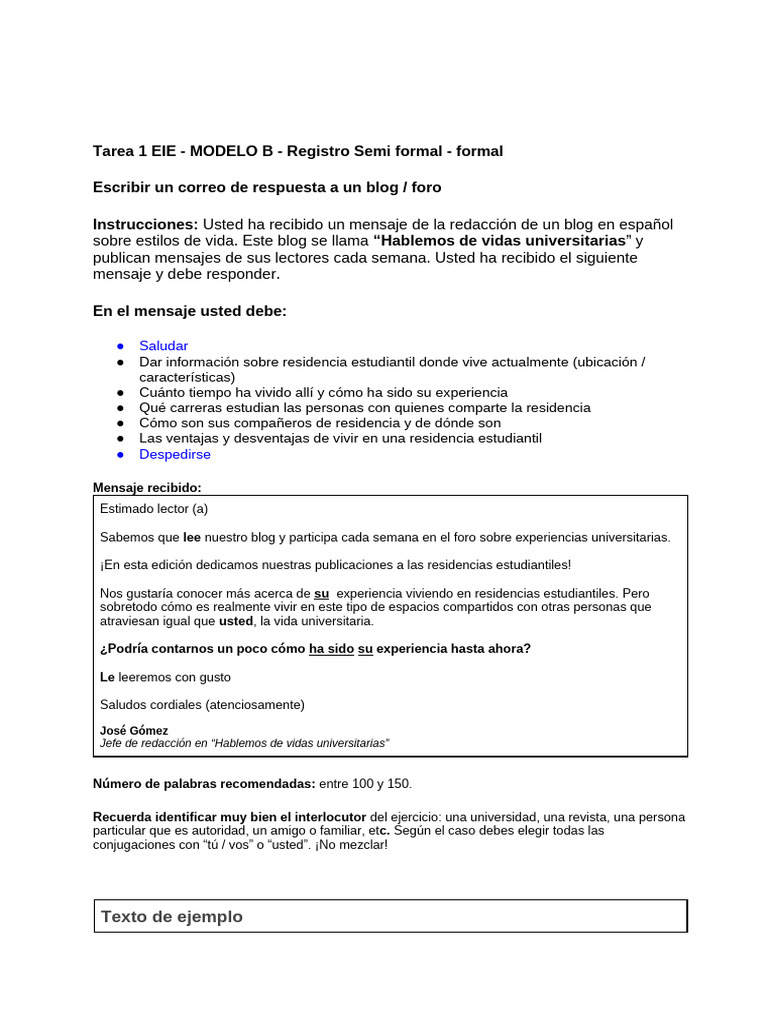 Actividad Siele EIE - Tarea 1 - Mensaje A Un Blog en Español - Mod B | PDF | Blog | Lengua española