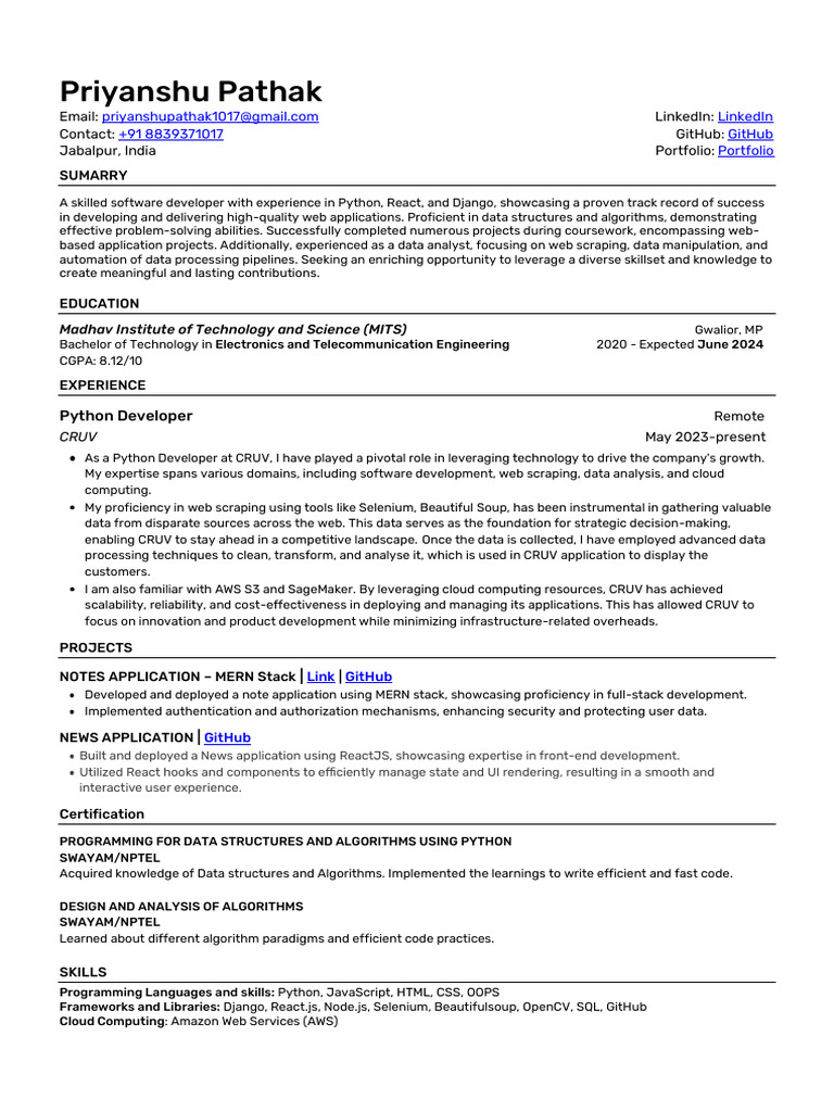 Priyanshu Pathak (Resume) 2 | PDF | Information Technology | Computing