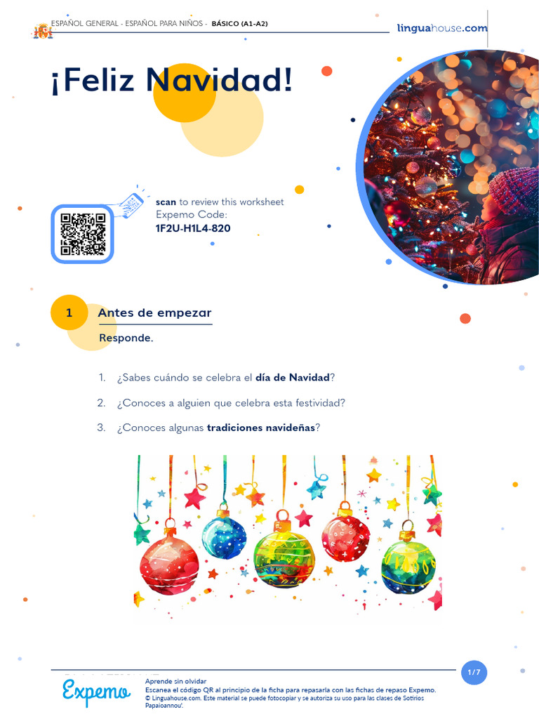 Feliz Navidad Castellano Spanish Student A1 A2 | PDF | Navidad ...