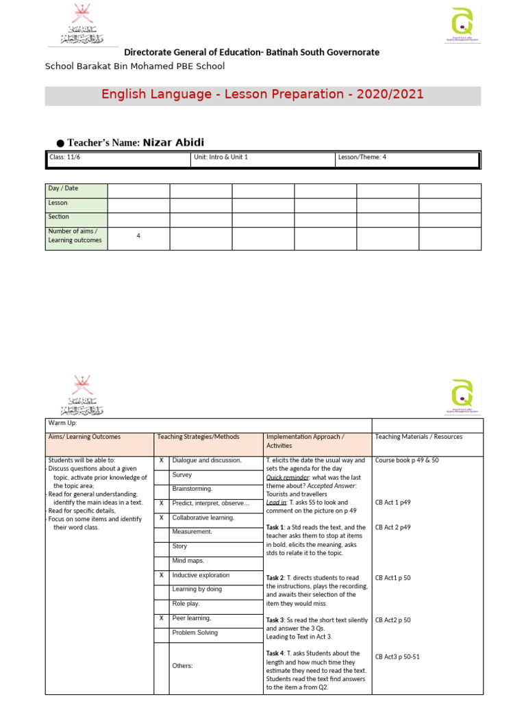11A_Th4_Intro+U1 S1 | PDF | Learning | Pedagogy