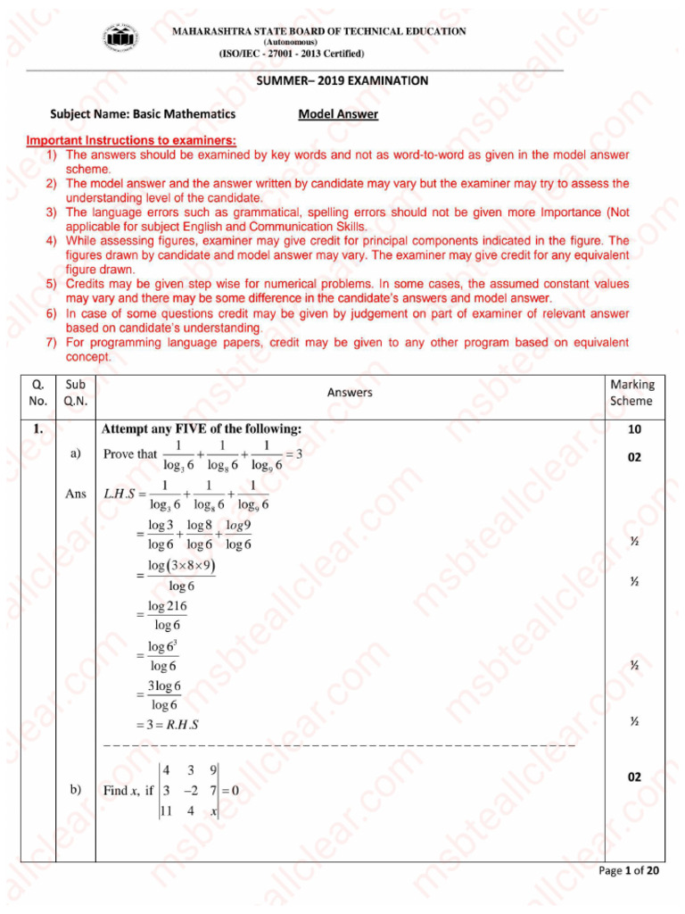 BMS Model Answer Paper Summer-2019 msbteallclear.com | PDF