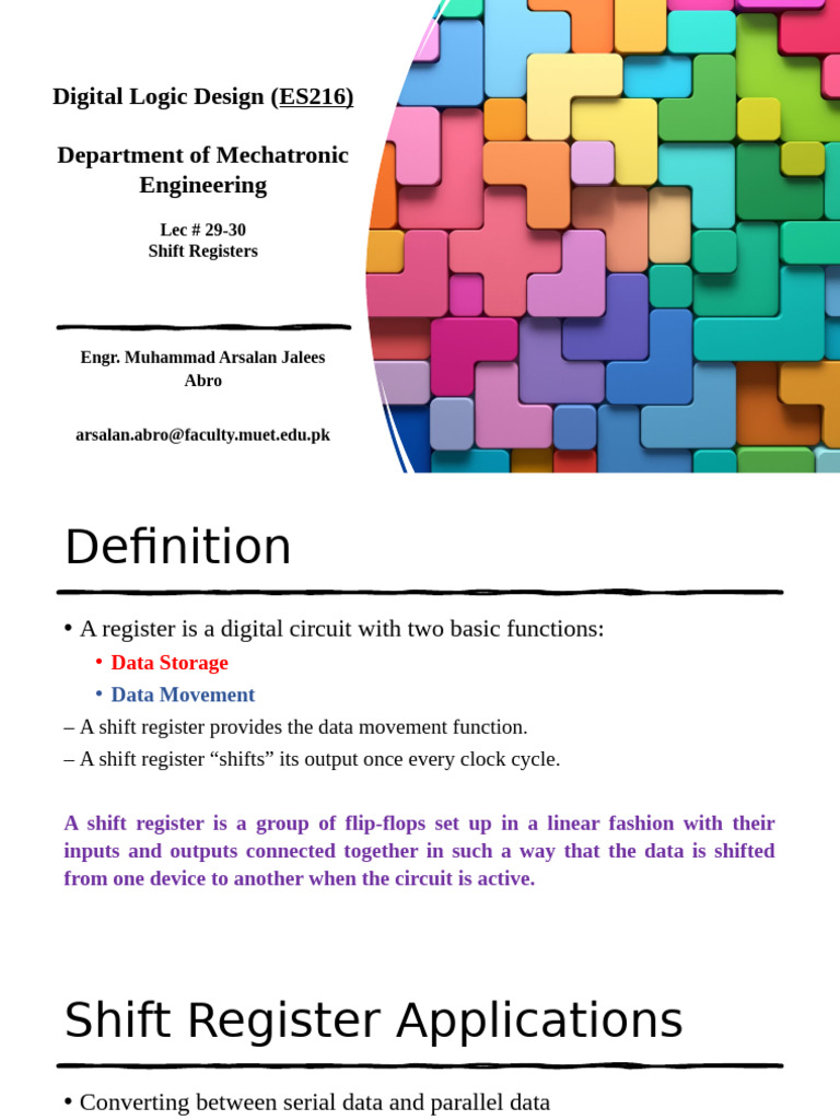 Digital Logic Design (ES216) Lec 29-30 Shift Registers | PDF | Digital Technology | Computer ...