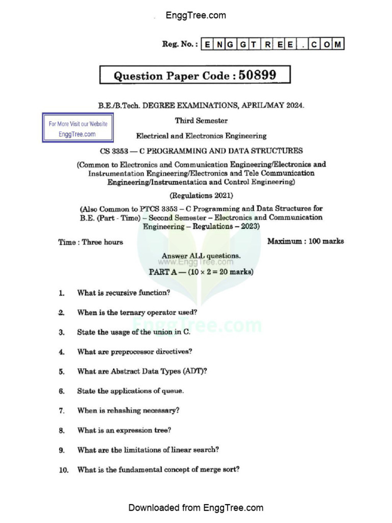 CS3353 C Programming and Data Structures Apr May 2024 Question Paper ...