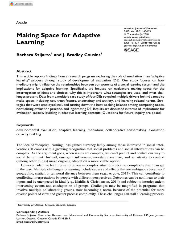Making Space For Adaptive Learning | PDF | Evaluation | Learning