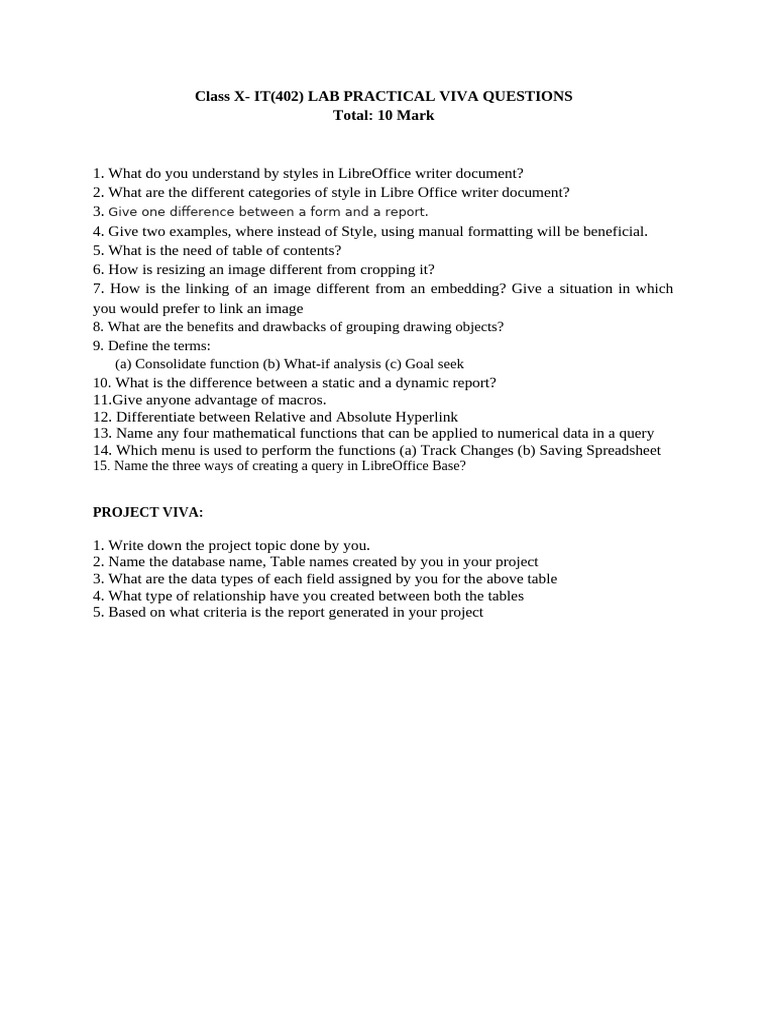 Class 10 IT(402) Viva Questions | PDF