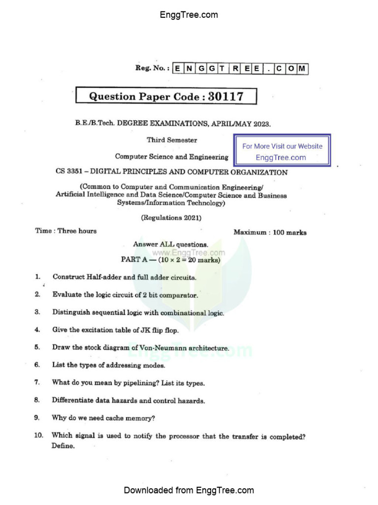 CS3351 Digital Principles and Computer Organization Apr May 2023 ...