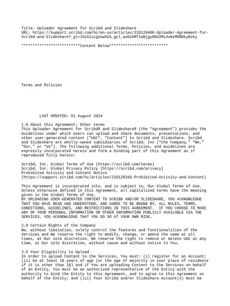 Uploader Agreement For Scribd and Slideshare | PDF | License | Scribd