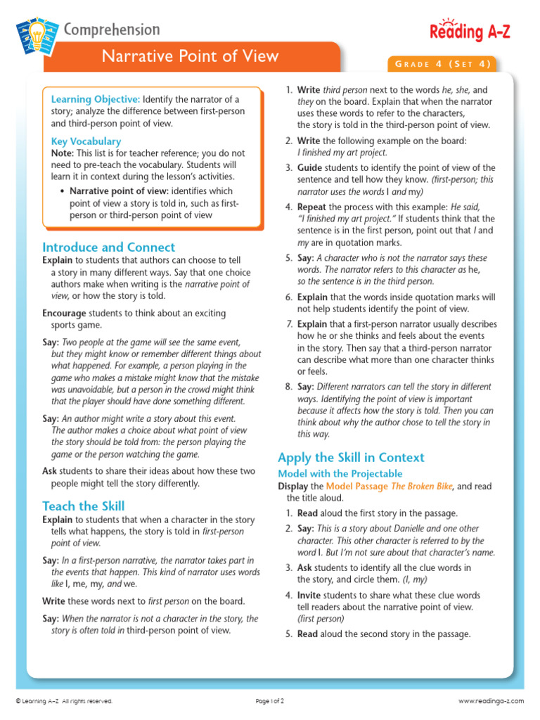 CP gr4 Char Pov Teacher Lesson Plan | PDF | Narration | Reading ...