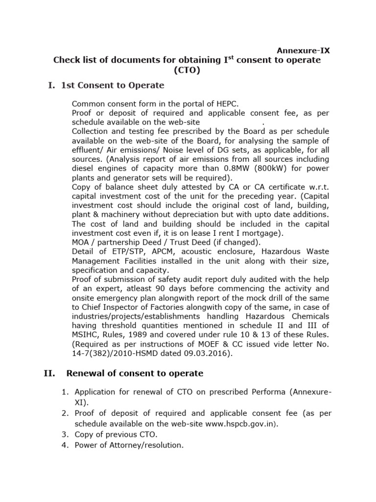 CTO check list | PDF | Waste Management | Pollution