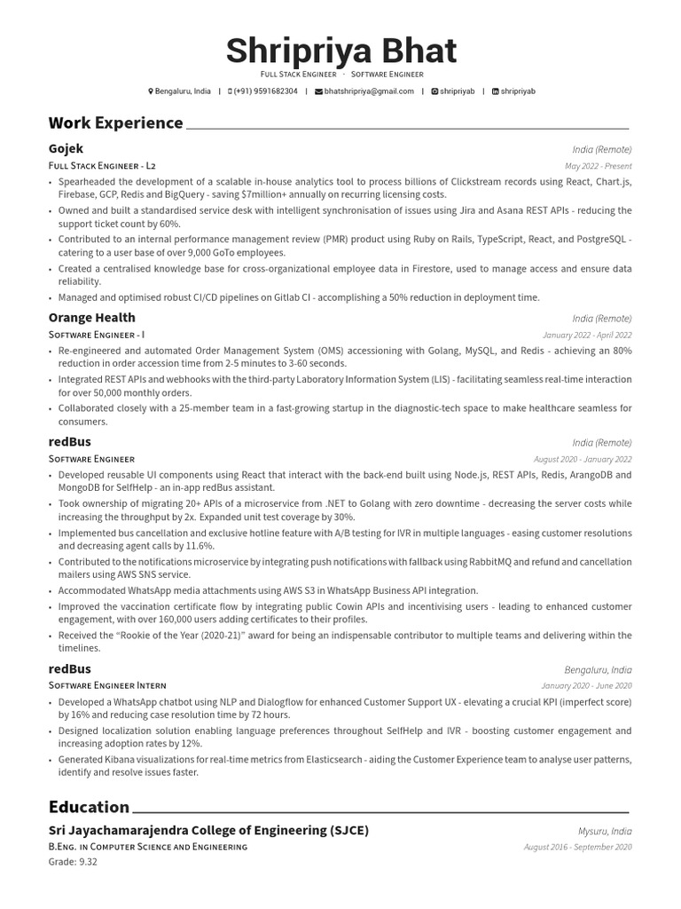Shripriya Bhat - Resume | PDF | Computing | Information Technology Management
