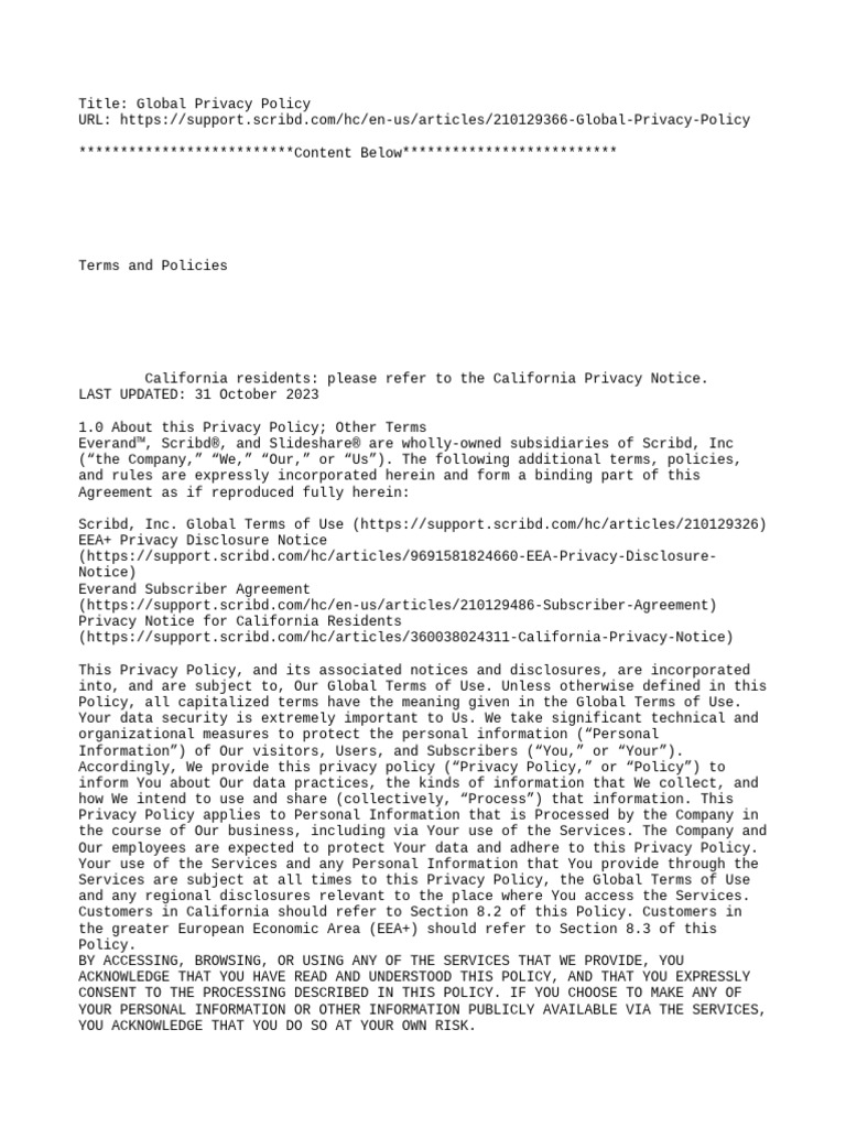 Global Privacy Policy | PDF | Privacy | Http Cookie