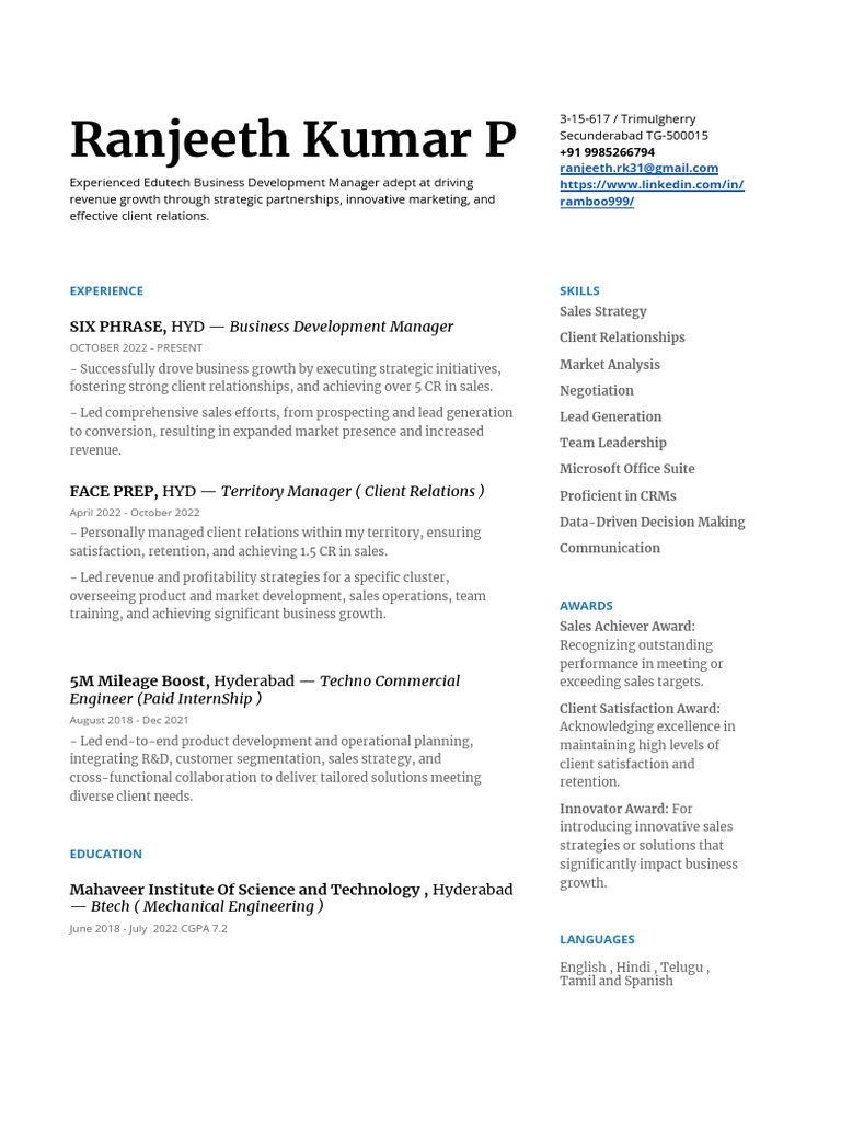 Pendyala’s resume | PDF | Business Development | Business