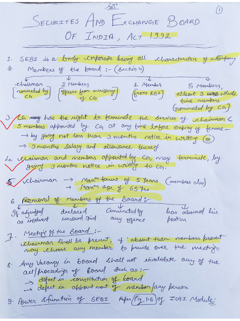 SEBI Act and LODR - Handwritten Notes - Rishabh Baid | PDF