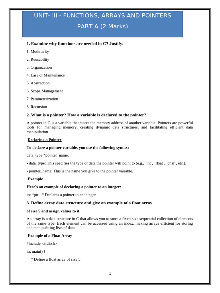 Foc_unit-III Question Bank With Answer | PDF | Pointer (Computer ... Foc_unit-III Question Bank With Answer | PDF | Pointer (Computer ...
