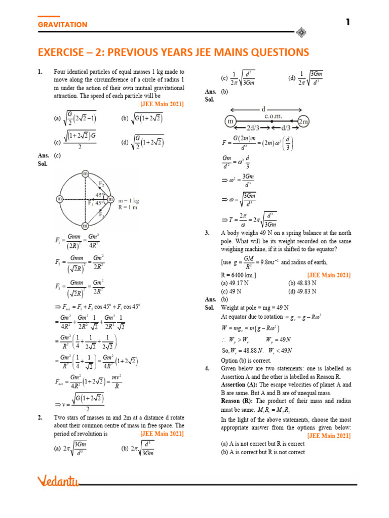 Gravitation Exercise 2 | PDF | Orbit | Velocity