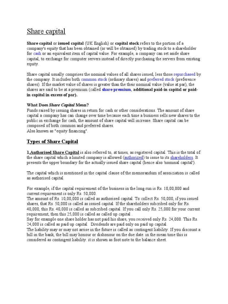 Share Capital | PDF | Financial Capital | Preferred Stock